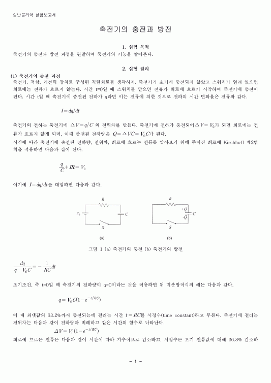 일반물리학실험보고서-축전기의 충전과 방전