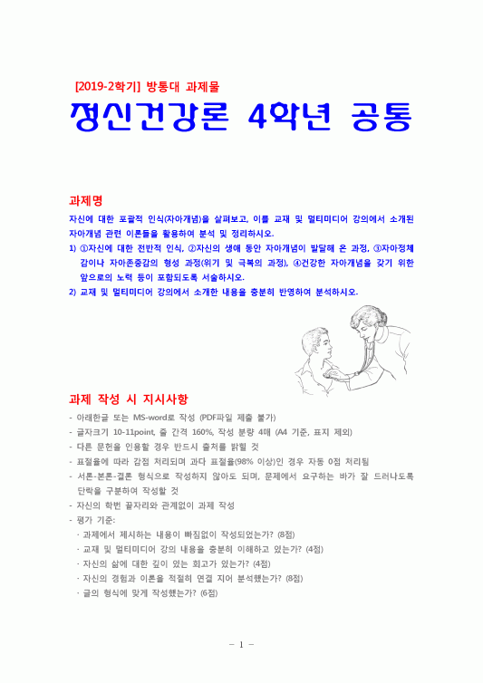 [2019 정신건강론4공통] 자신에 대한 포괄적 인식(자아개념)을 살펴보고 이를 교재 및 멀티미디어 강의에서 소개된 자아개념 관련 이론들을 활용하여 분석 및 정리하시오