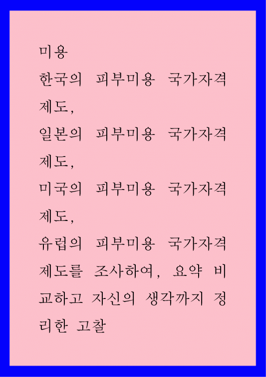 한국 일본 미국 유럽의 피부미용 국가자격제도를 조사 요약 비교 자신의 생각까지 정리 고찰