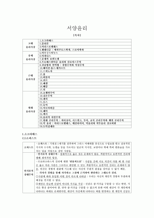 도덕윤리 중등임용고시<2회 합격자> 주제별 서브노트 - 서양윤리