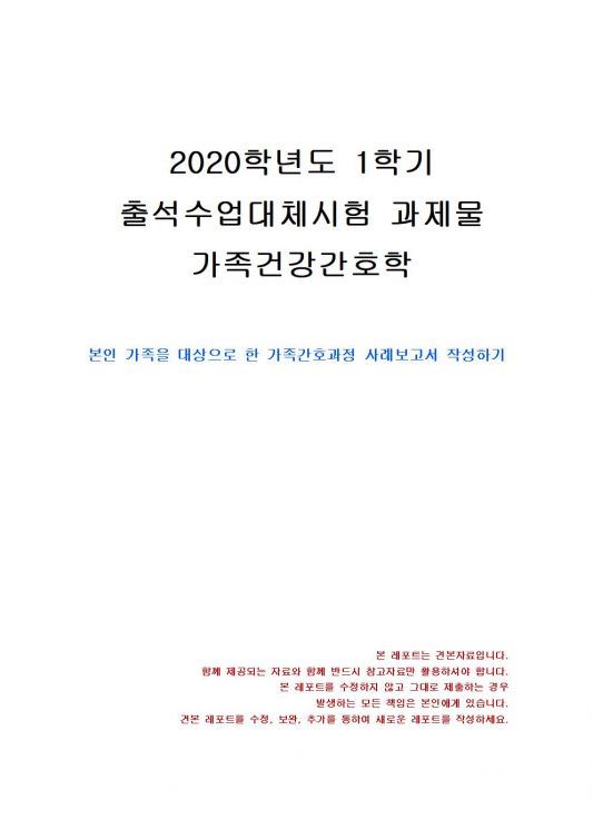 2020년 1학기 가족건강간호학 출석수업대체시험 과제물