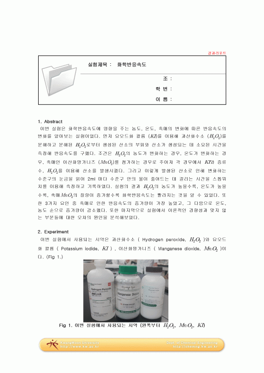 화학반응속도 실험_결과레포트