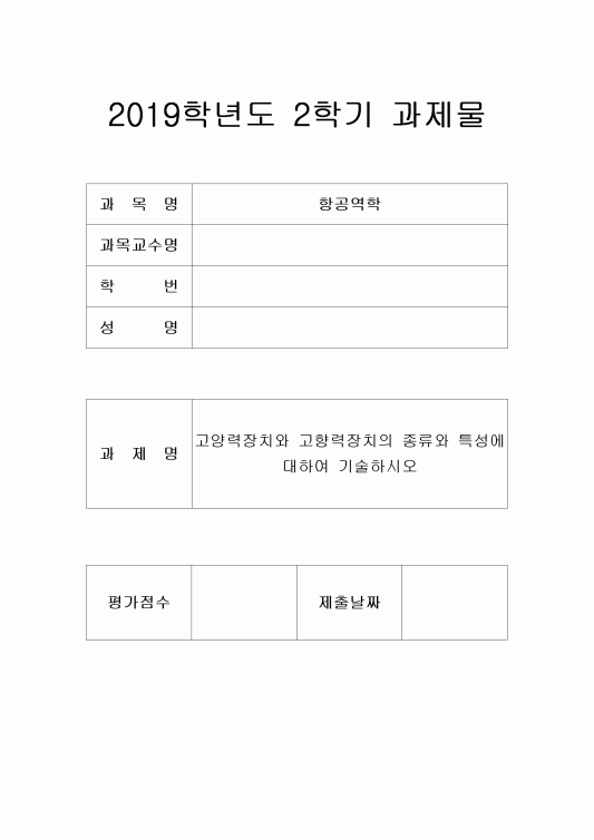 고양력장치와 고향력장치의 종류와 특성에 대하여 기술하시오.