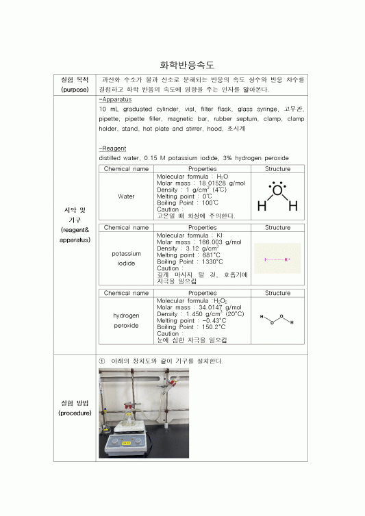 [일반화학실험만점보고서]화학반응속도 결과 실험보고서