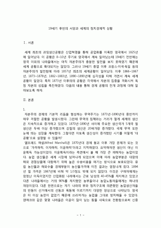 19세기 후반의 서양과 세계의 정치경제적 상황