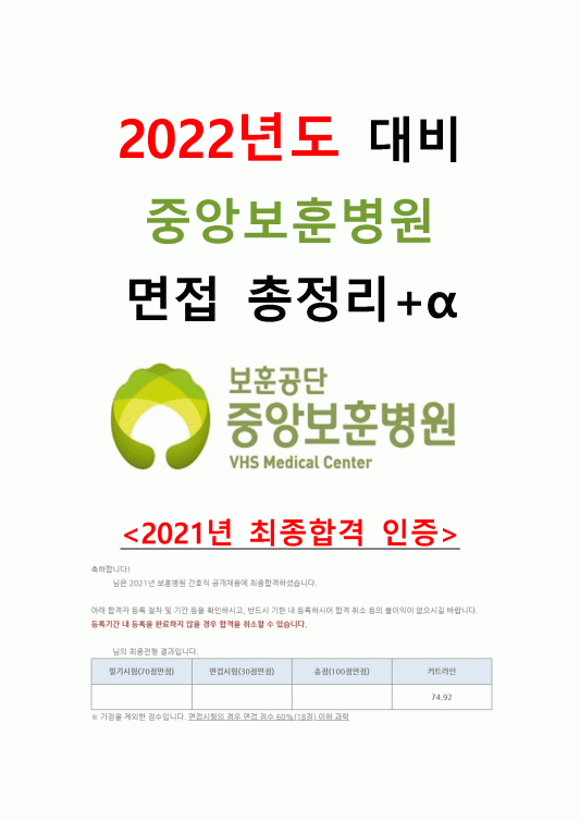 2022년 신규간호사 채용 대비 중앙보훈병원 면접 총정리!! [[2021년 중앙보훈병원 최종합격 인증]]