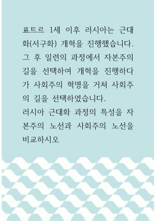 사회학 ) 러시아 근대화 과정의 특성을 자본주의 노선과 사회주의 노선을 비교하시오