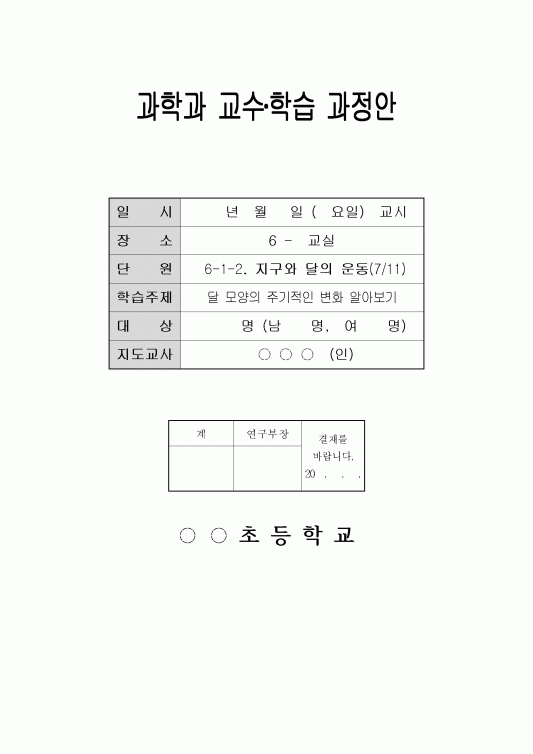 달 모양의 변화 알아보기, 6학년 1학기 2단원