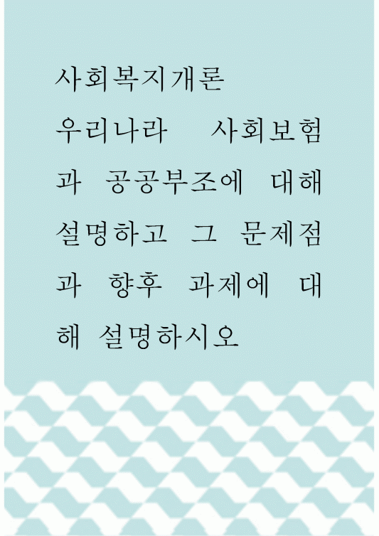 사회복지개론 ) 우리나라 사회보험과 공공부조에 대해 설명하고 그 문제점과 향후 과제에 대해 설명하시오