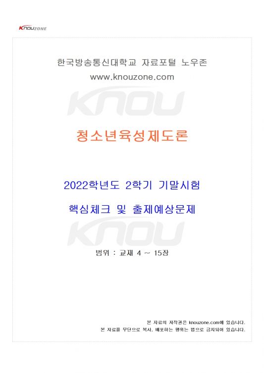 2022년 2학기 청소년육성제도론 기말시험 핵심체크