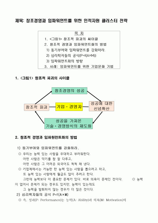 창조경영과 임파워먼트를 위한 인적자원 클러스터 전략