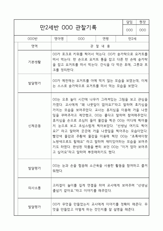 만2세반 관찰일지 및 6개영역별 발달평가 18Page