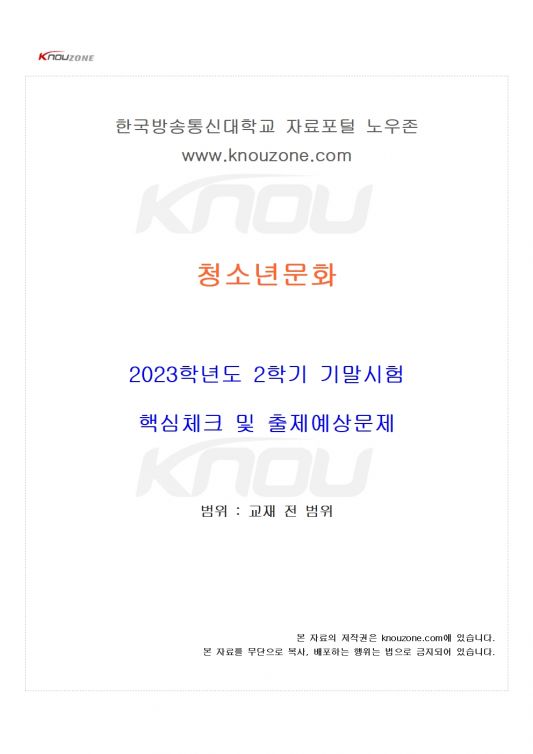 2023년 2학기 청소년문화 기말시험 핵심체크