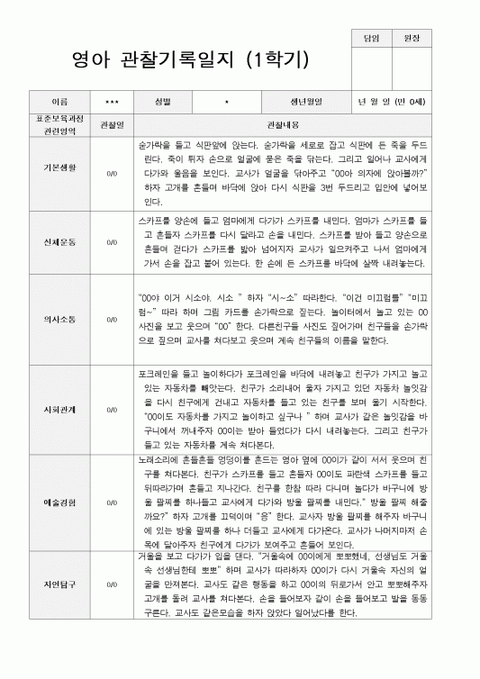 만0세 1학기2학기 관찰기록 일지 10페이지