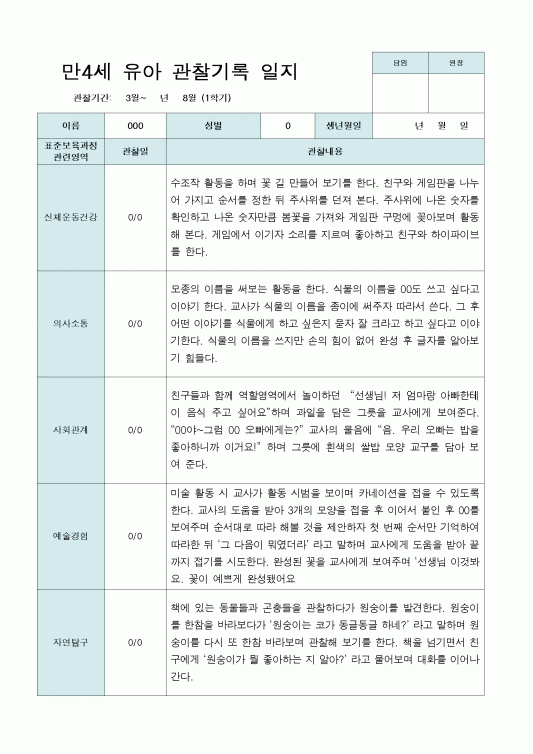 관찰일지 만 4세 23명 1년  3- 2월  46 페이지