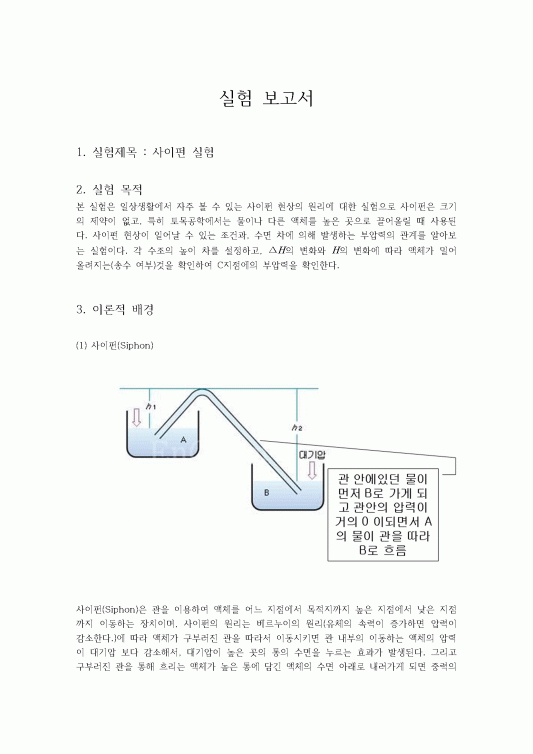 유체역학, 사이펀 실험 레포트