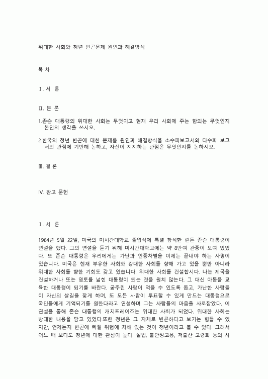 위대한 사회와 청년 빈곤문제 원인과 해결방식