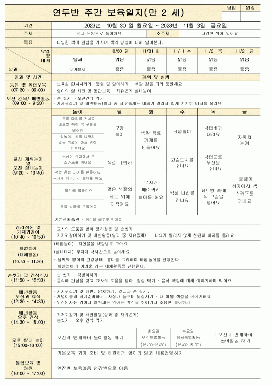 만2세 11월 보육일지