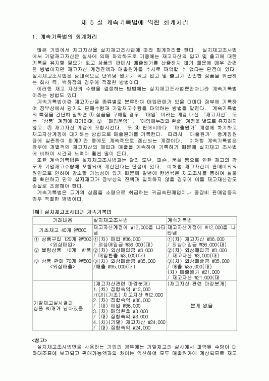 계속기록법에 의한 재고자산의 회계처리