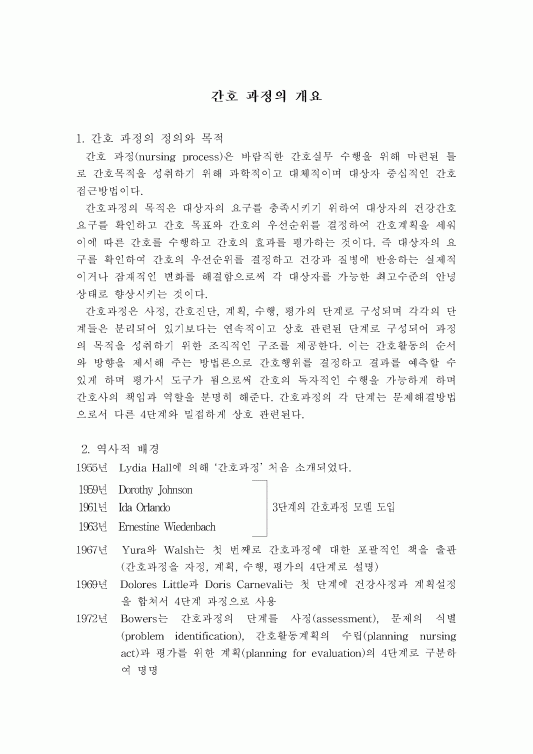 간호 과정의 정의와 목적