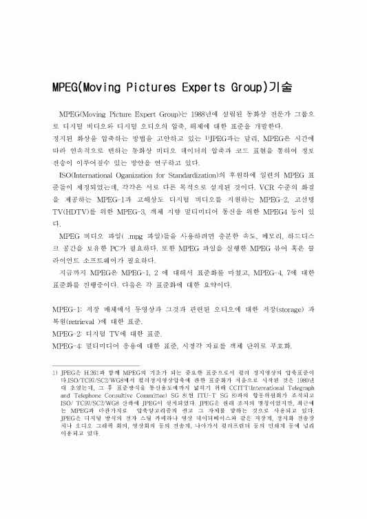 MPEG(Moving Pictures Experts Group)기술