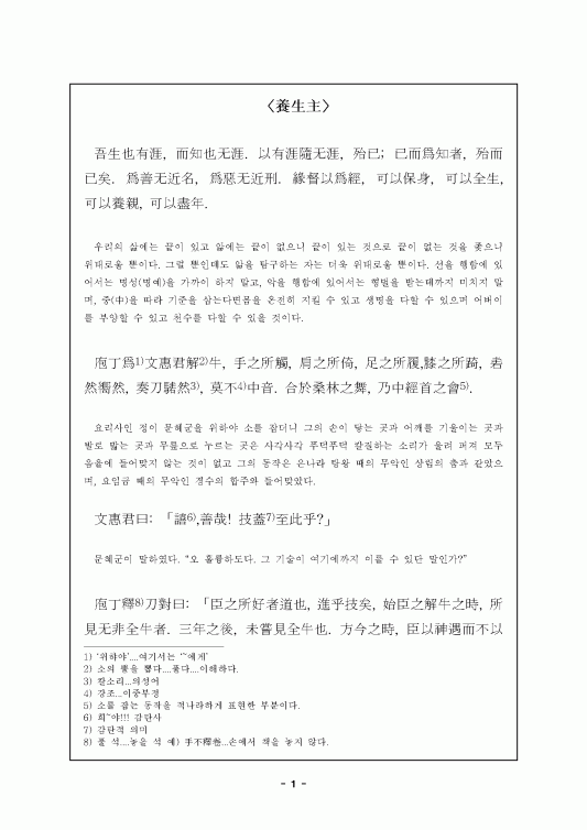 장자 양생주(養生主)