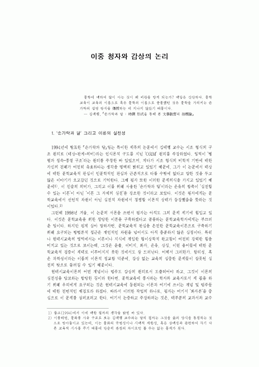 [인문과학] 이중 청자와 감상의 논리
