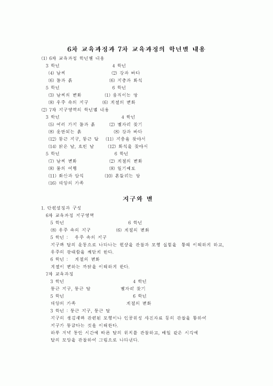 6차하고 7차 교육과정의 비교분석자료..