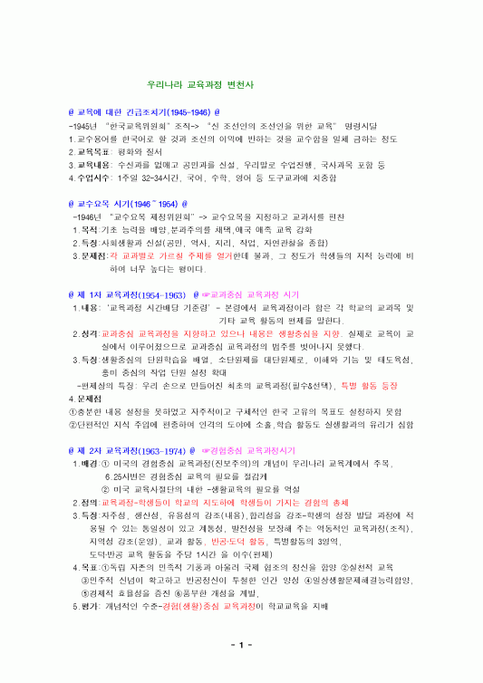 교육 과정] 우리나라 교육과정 변천사