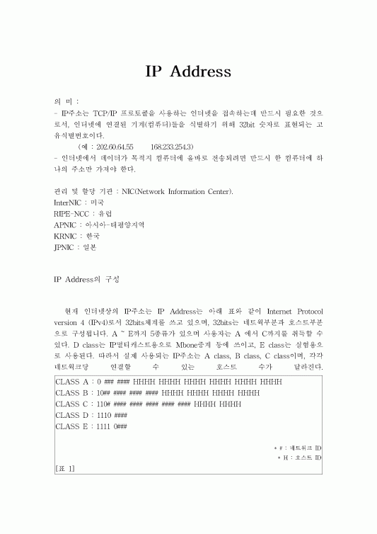 IP ADDRESS 레포트 자료