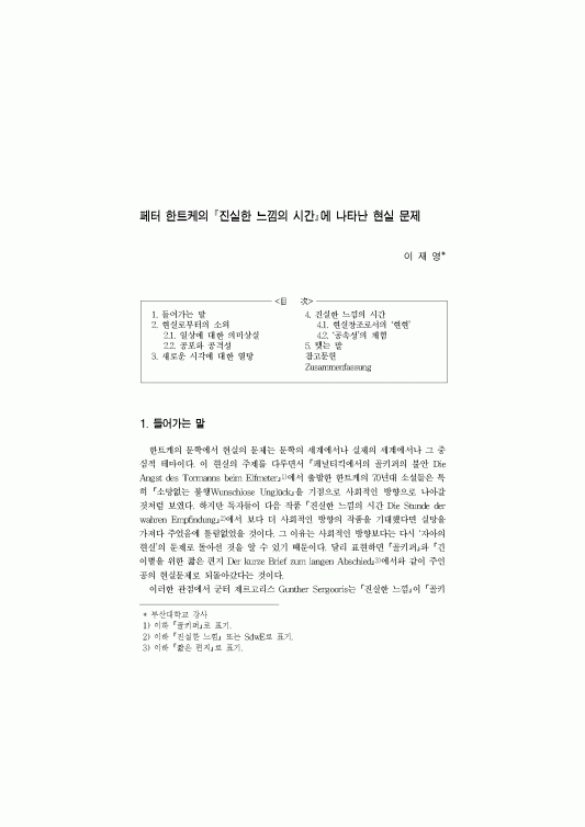 페터 한트케의 {진실한 느낌의 시간}에 나타난 현실 문제