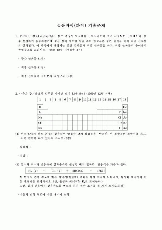 공통과학(화학) 기출문제