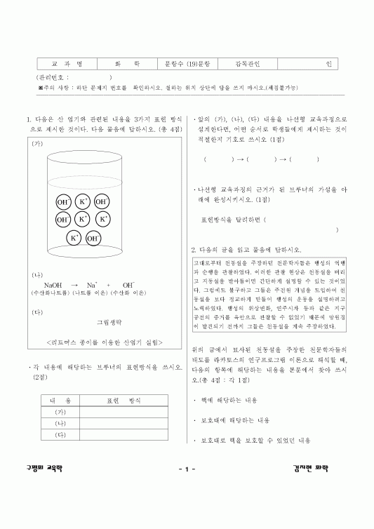 2001년 전공화학 기출문제