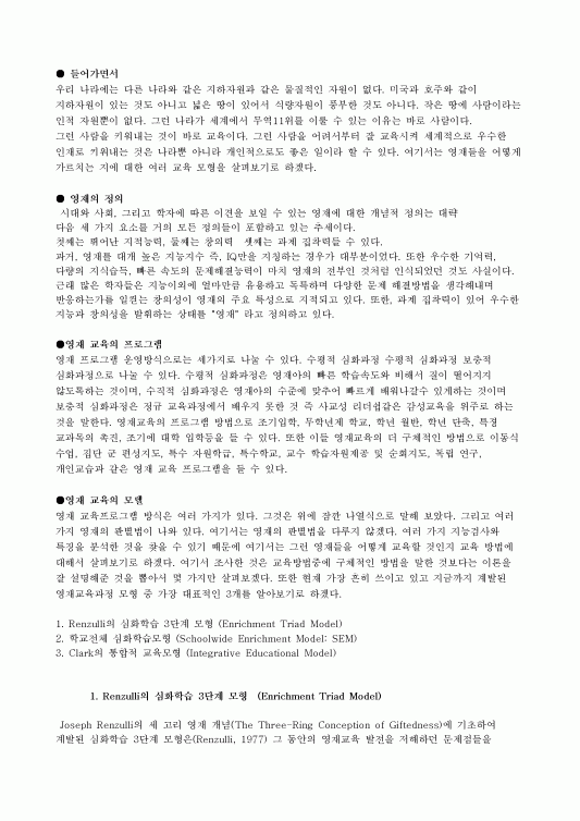 영재에 대한 정의 및 교육 모델