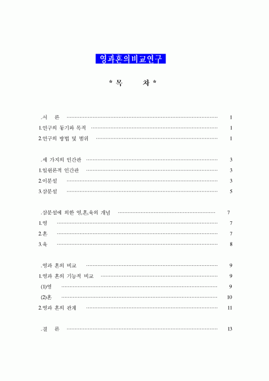 [인문과학] 영과 혼의 비교연구