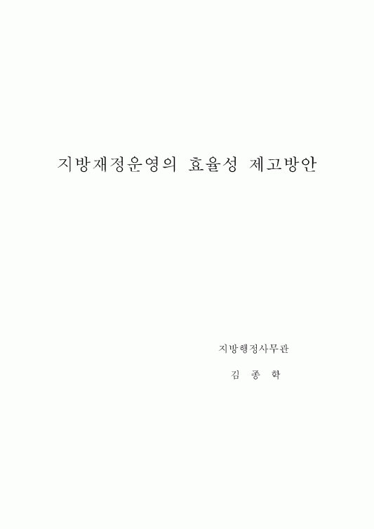 지방재정운영의 효율성 제고방안