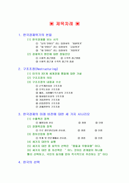 우리나라의 경제위기에 관해서