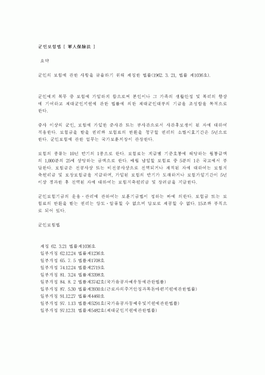 군인보험...^^ 레포트 자료