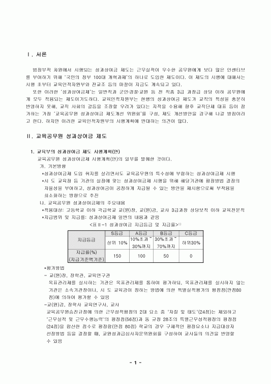직장인의 성과급제도