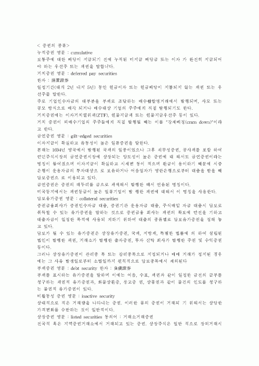 증권에 관련된 용어 정리 입니다 숙제가 있어서요,