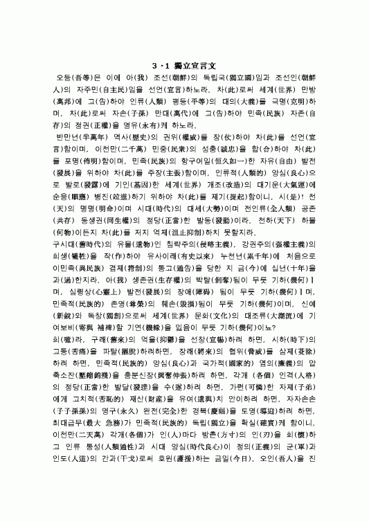 독립선언문 레포트 자료