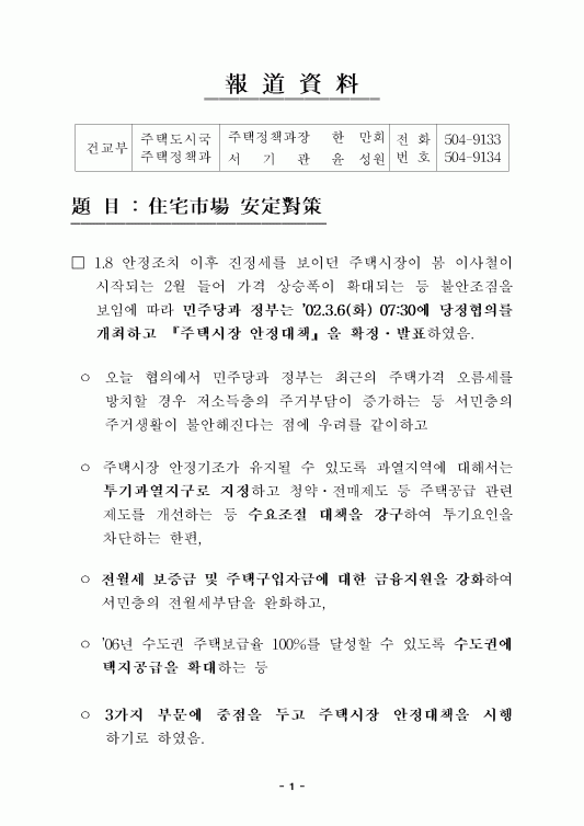 주택안정화 정책
