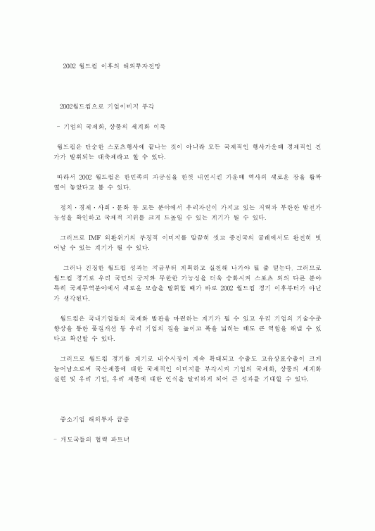 2002 월드컵 이후의 해외투자전망