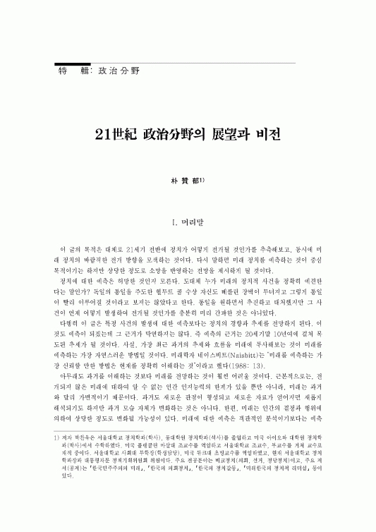 21세기 정치분야의 전망과 비전