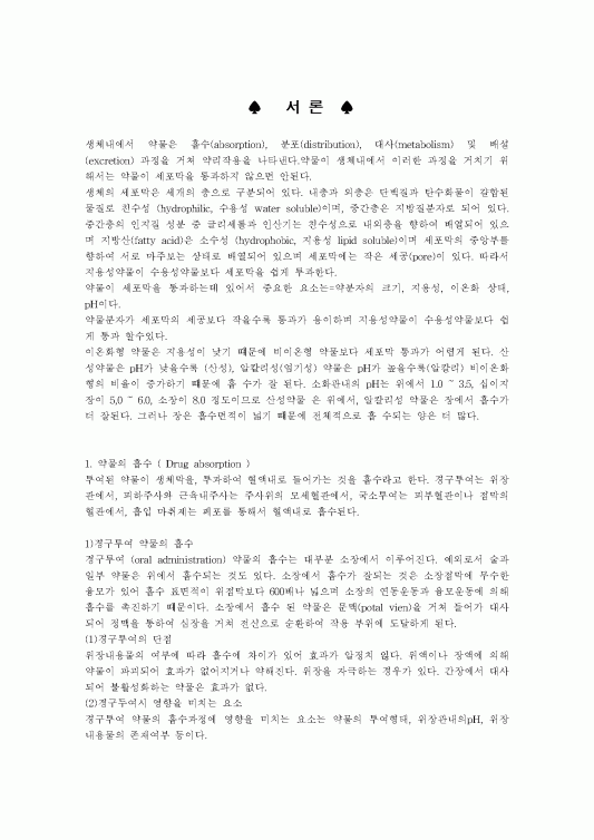 약물의 흡수, 분포, 대사, 배설