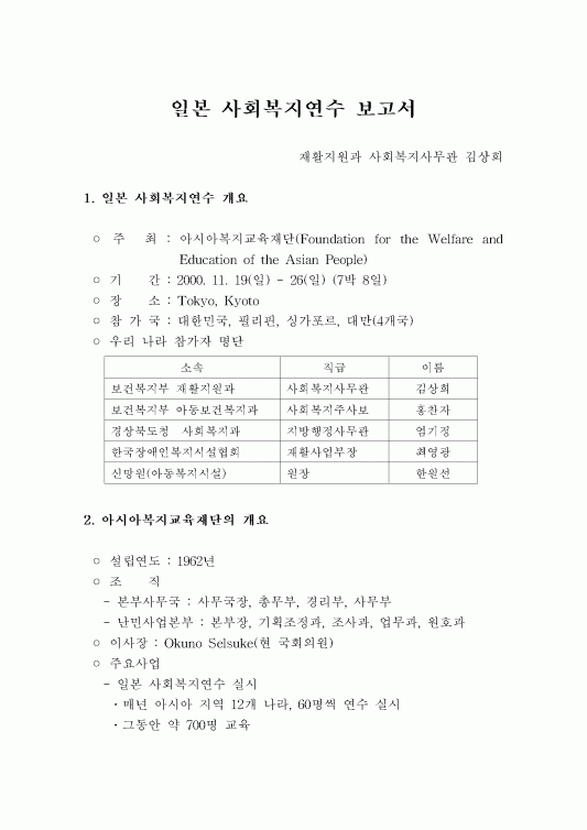 일본 사회복지연수 보고서