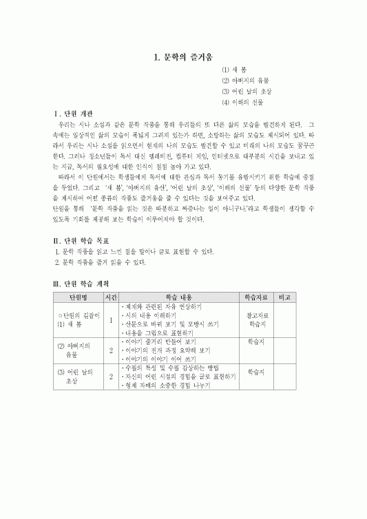 중1-1국어 1단원 학습지도안