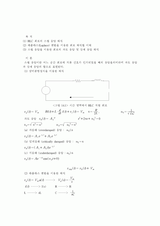 실험 14. RLC 회로의 스텝 응답