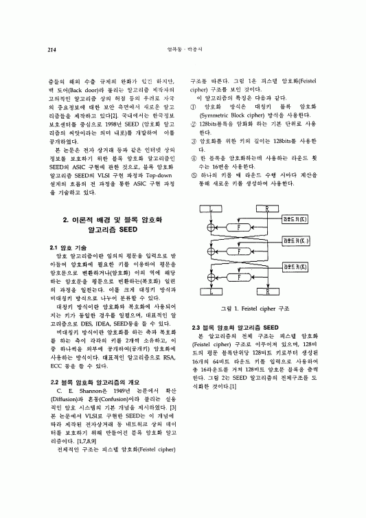 블록 암호화 알고리즘 SEED의 VLSI 구현