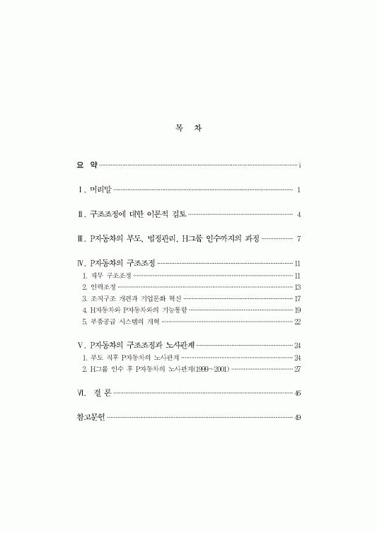 기업구조조정 사례(자동차업계)
